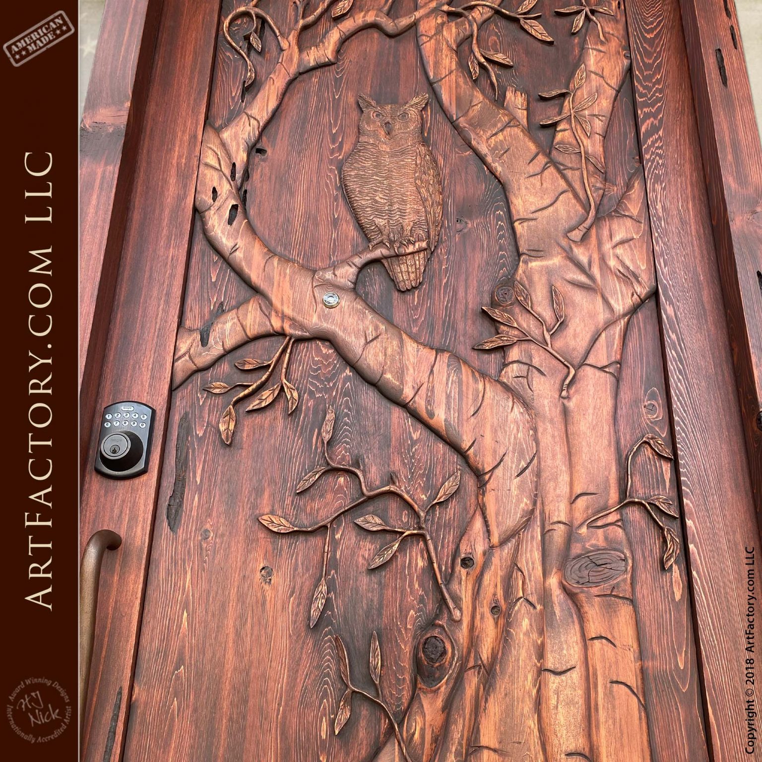Custom Hand Carved Door: With Fine Art Night In The Forest Scene