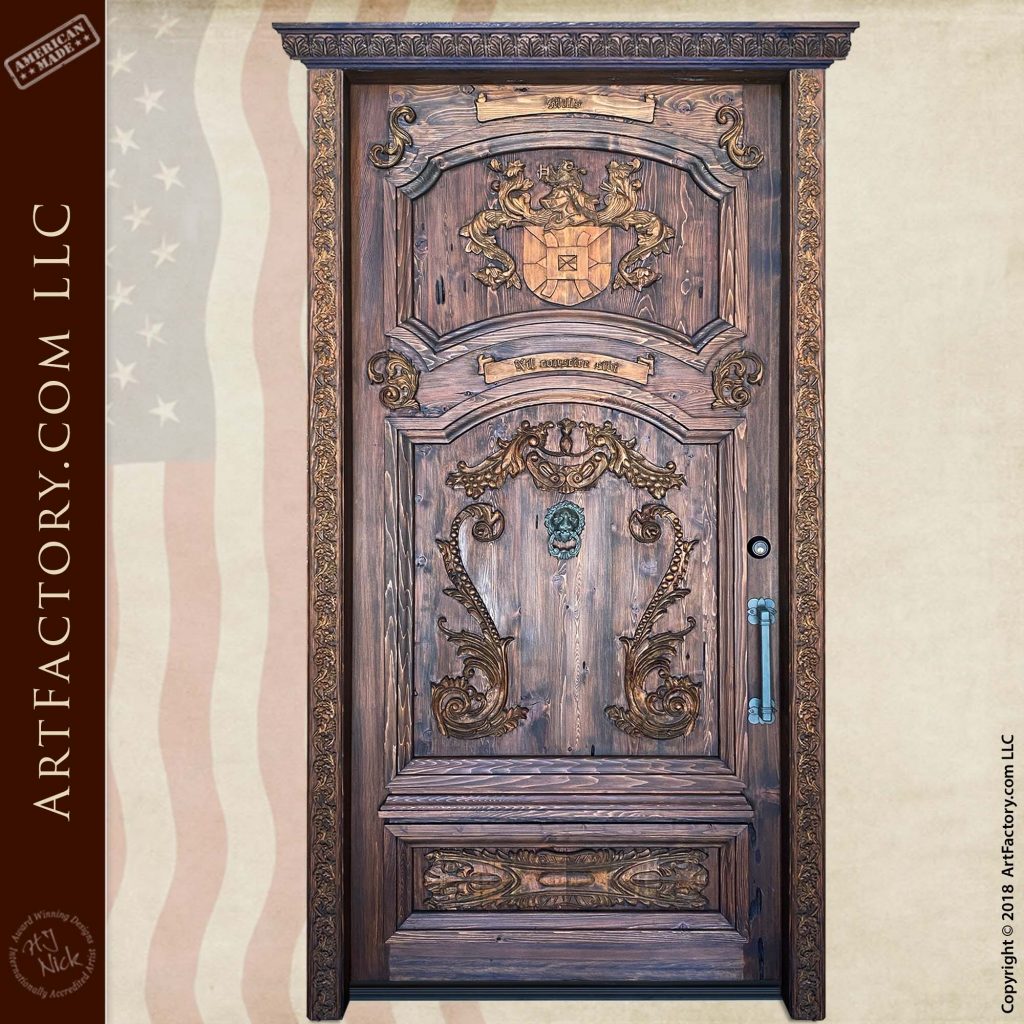 Hand Carved Wood Doors: Detailed High Relief Carvings