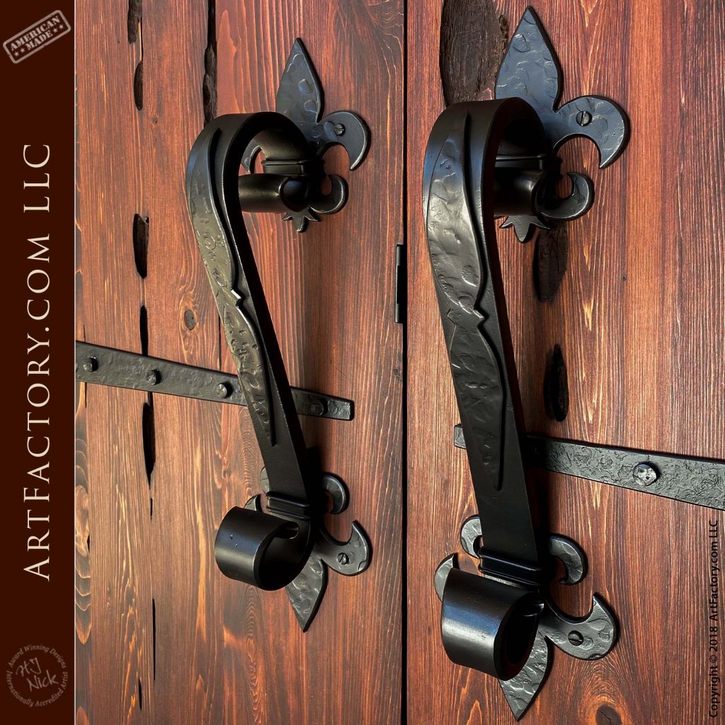 Medieval Fortress Double Doors: Custom Blacksmith Forged Hardware