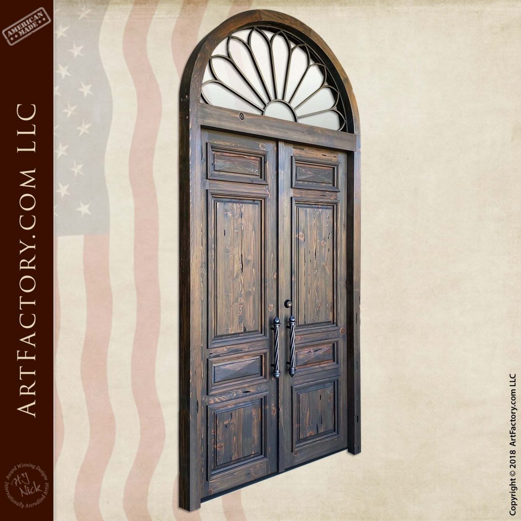 Custom Craftsman Double Gate: Wood With Floral Theme Iron Transom