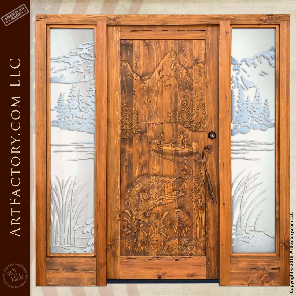 Carved Maple Leaf Theme Wood Door: Custom Solid Wood Front Doors