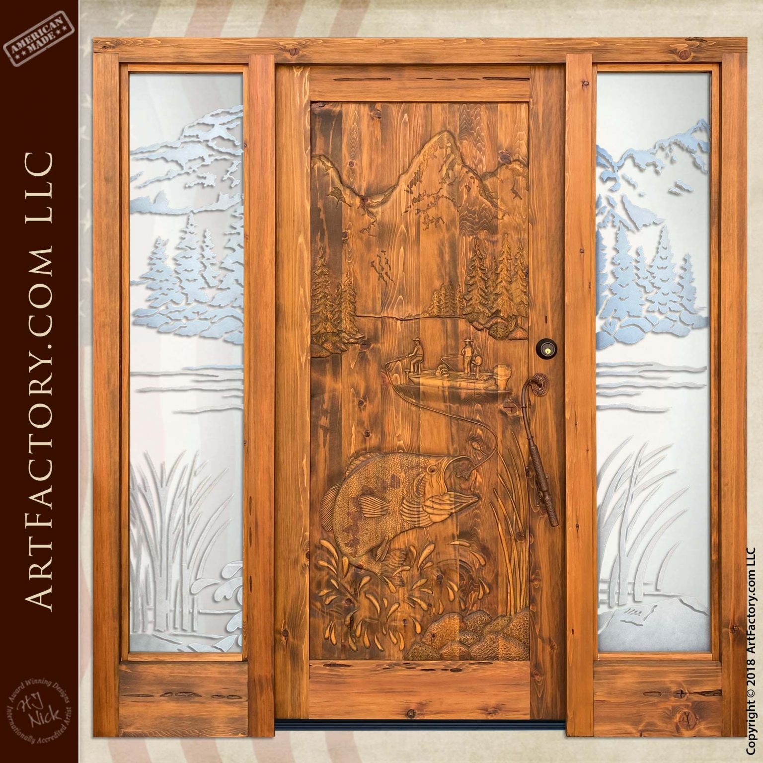Carved Maple Leaf Theme Wood Door: Custom Solid Wood Front Doors