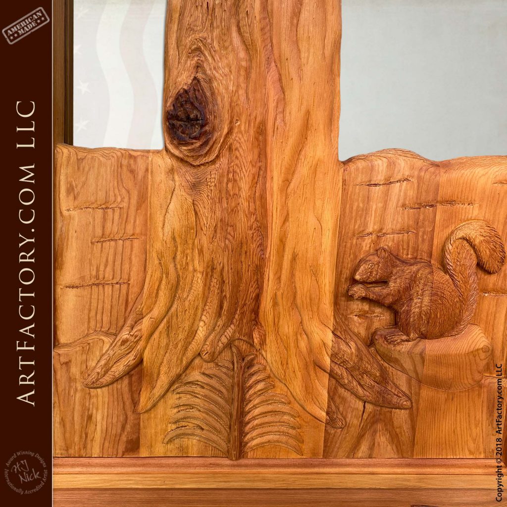 Log Cabin Entry Door: Fine Art Hand Carved Perched Owl Oak Tree Scene