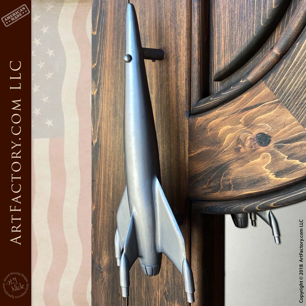 Custom Astronomy Theme Door: Crescent Moon Window & Rocket Handle
