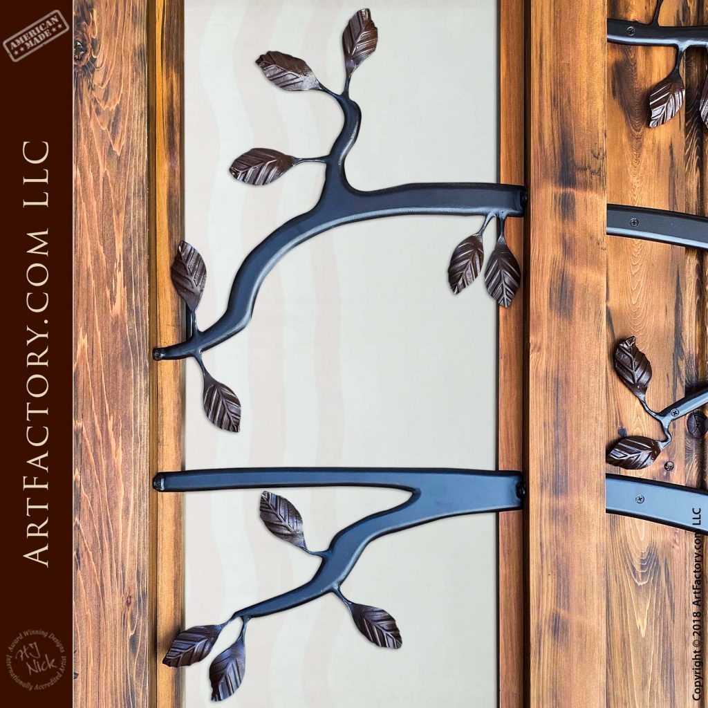 Custom Winter Tree Door: Hand Forged Iron Decorative Overlay, Sidelights