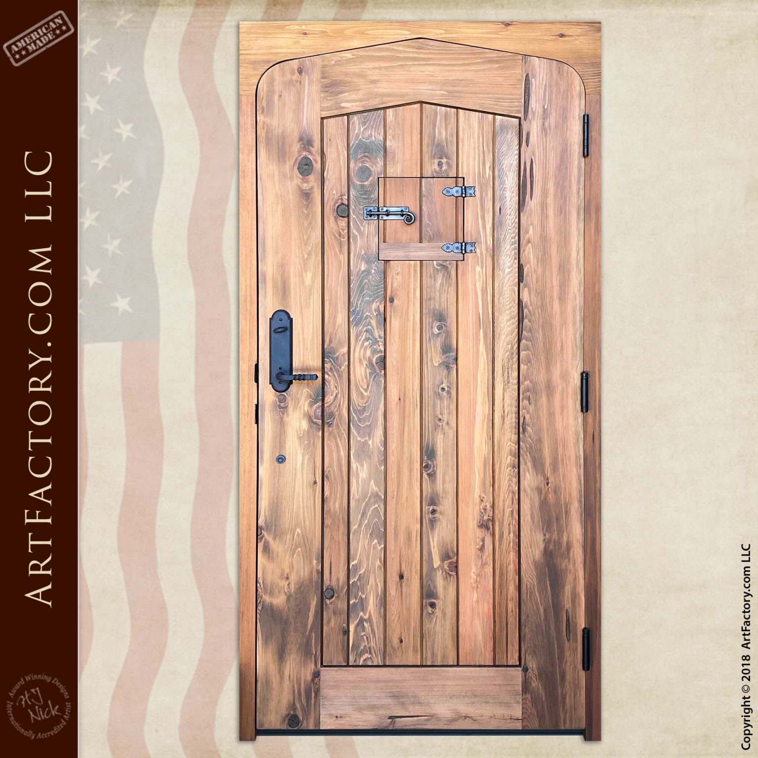 Custom Tudor Arch Door: Vertical Plank Solid Wood Construction