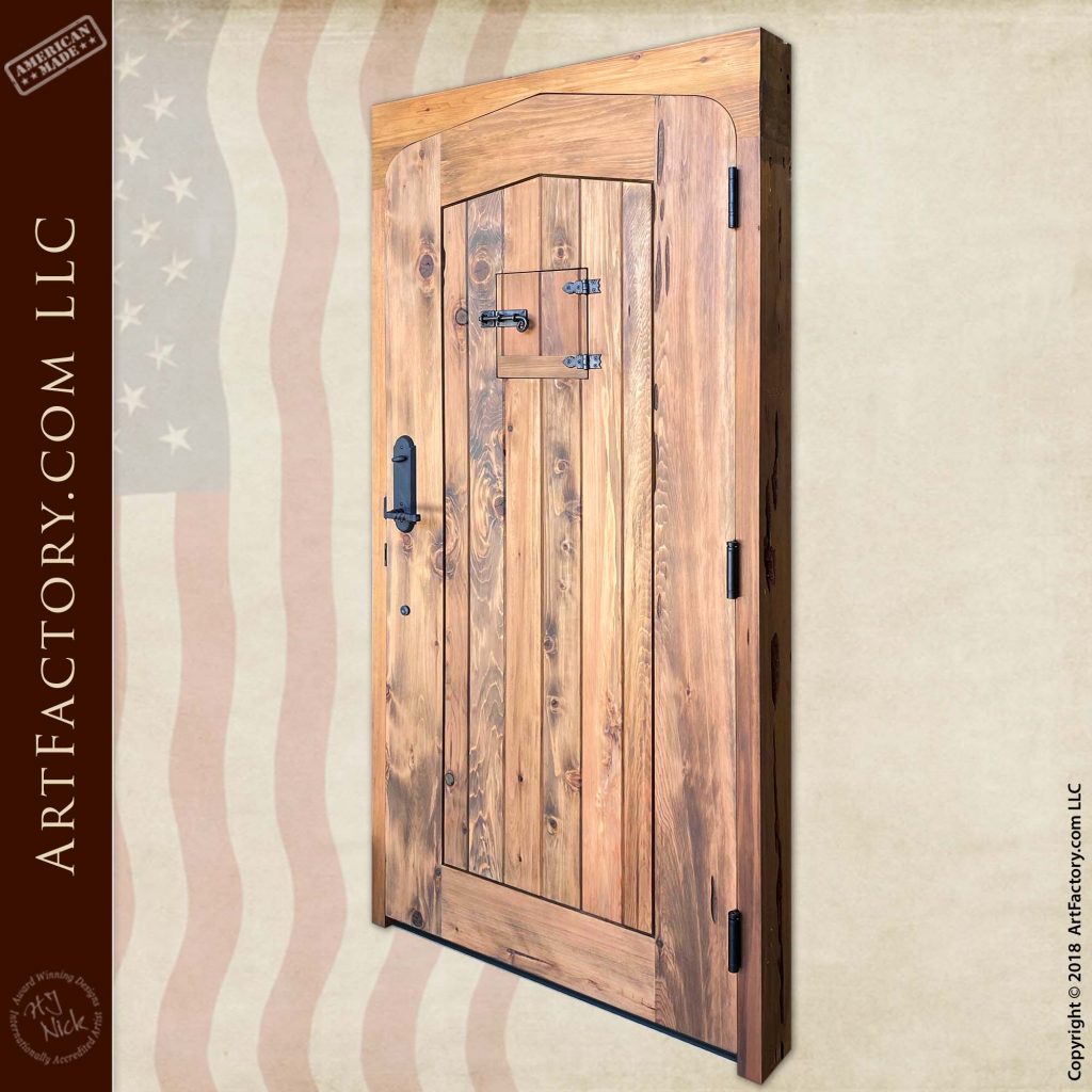 Custom Tudor Arch Door: Vertical Plank Solid Wood Construction