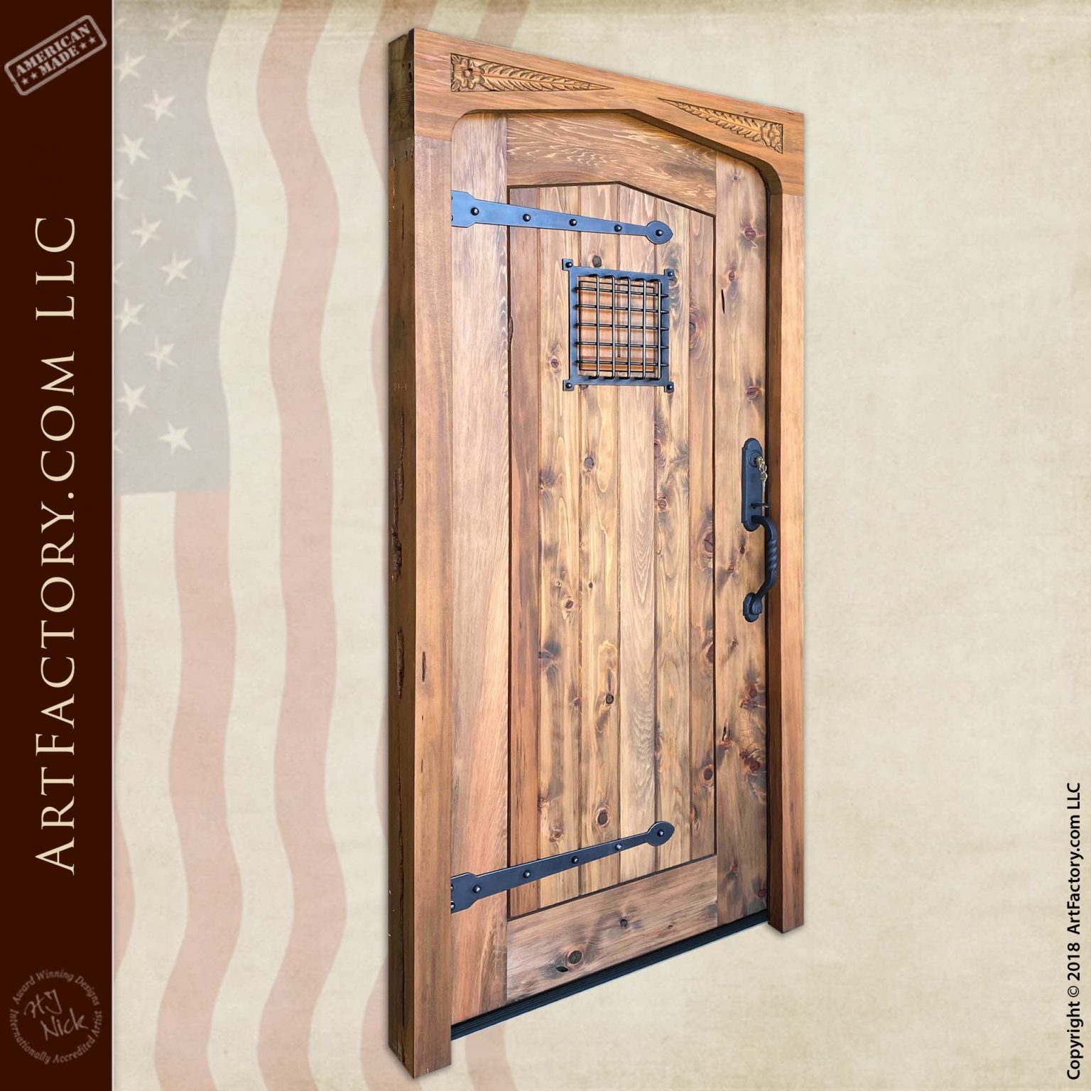 Custom Tudor Arch Door: Vertical Plank Solid Wood Construction