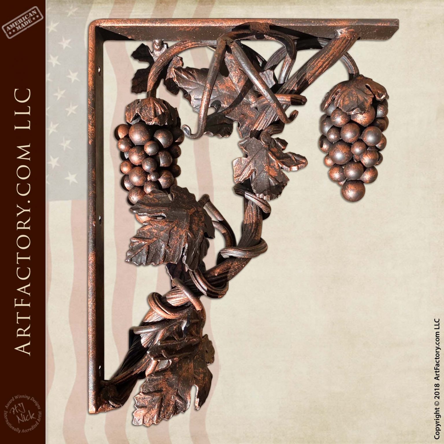 Custom Grapevine Shelf Brackets: Fine Art Iron Wine Room Hardware