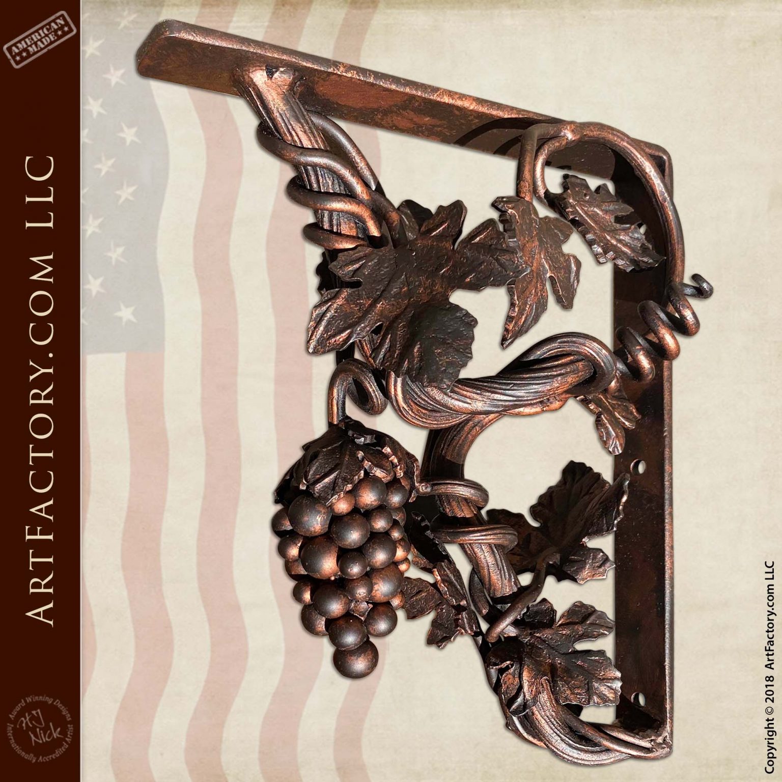Custom Grapevine Shelf Brackets: Fine Art Iron Wine Room Hardware