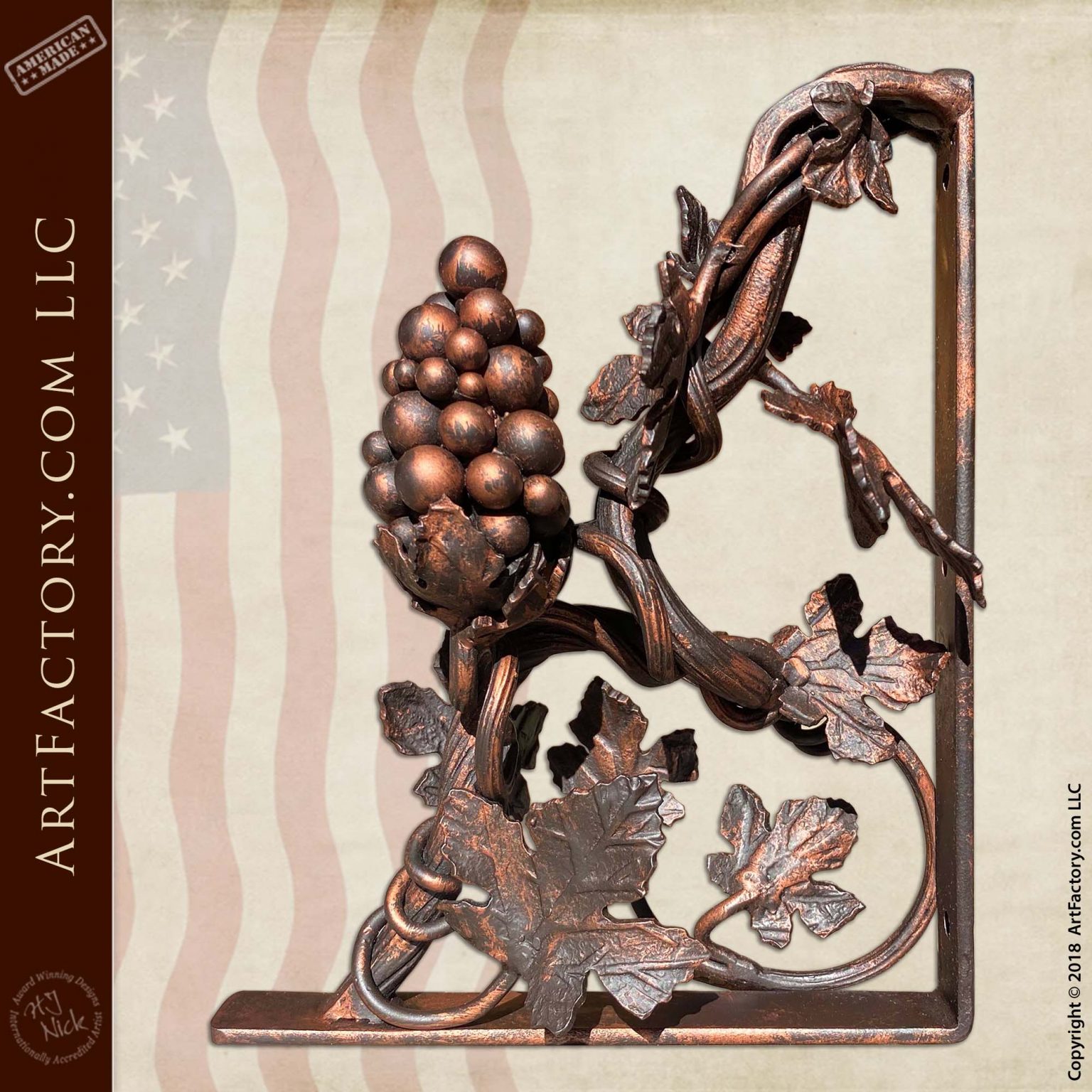 Custom Grapevine Shelf Brackets: Fine Art Iron Wine Room Hardware