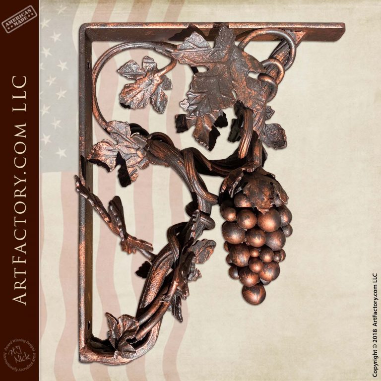 Custom Grapevine Shelf Brackets: Fine Art Iron Wine Room Hardware
