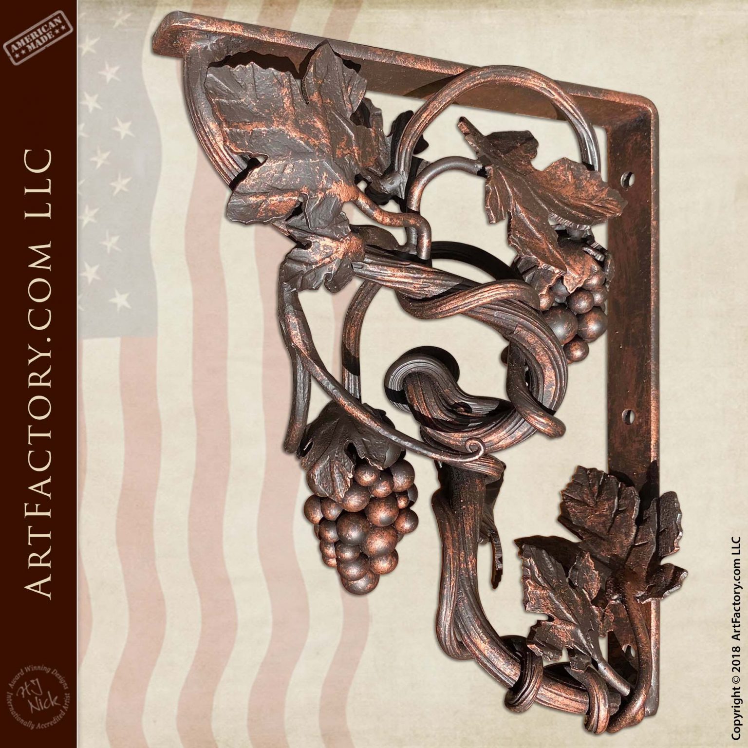 Custom Grapevine Shelf Brackets: Fine Art Iron Wine Room Hardware