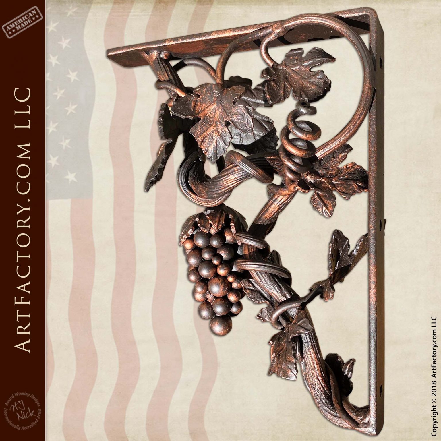 Custom Grapevine Shelf Brackets: Fine Art Iron Wine Room Hardware