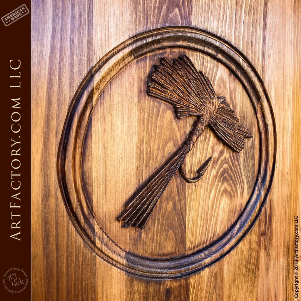 Custom Fly Fishing Door: Master Hand Carved Solid Wood Entrance
