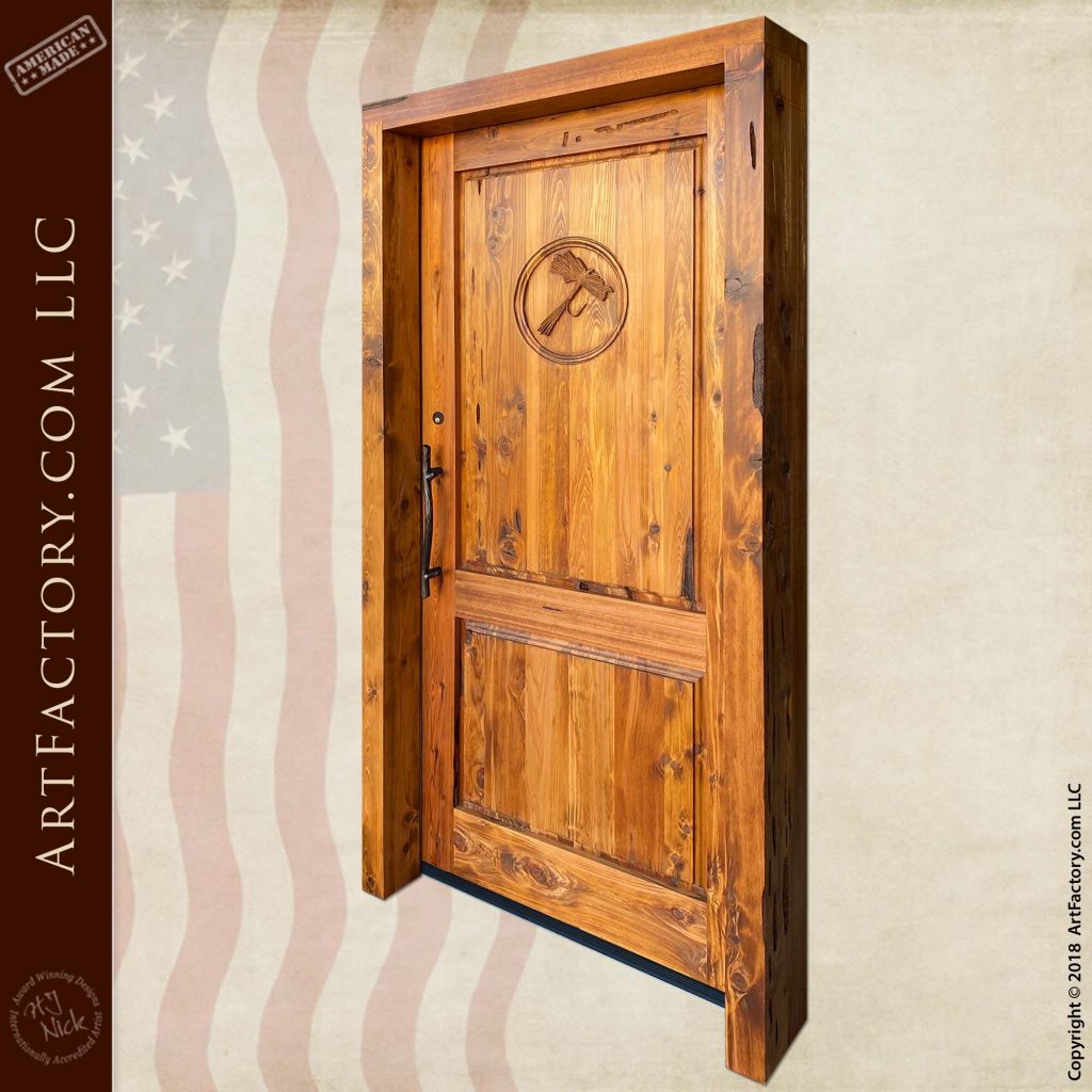 Custom Fly Fishing Door: Master Hand Carved Solid Wood Entrance