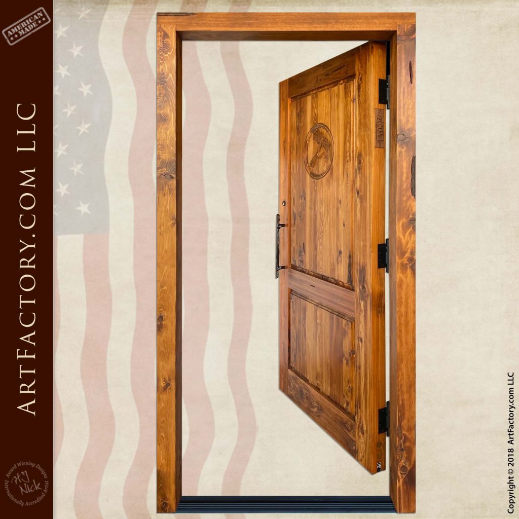 Custom Fly Fishing Door: Master Hand Carved Solid Wood Entrance
