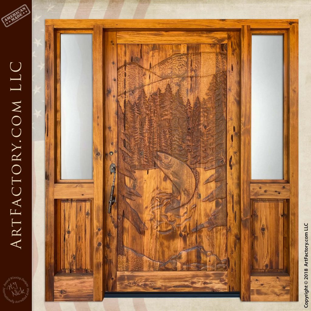Hand Carved Fish Door: Handcrafted Solid Wood Fine Art Entrances