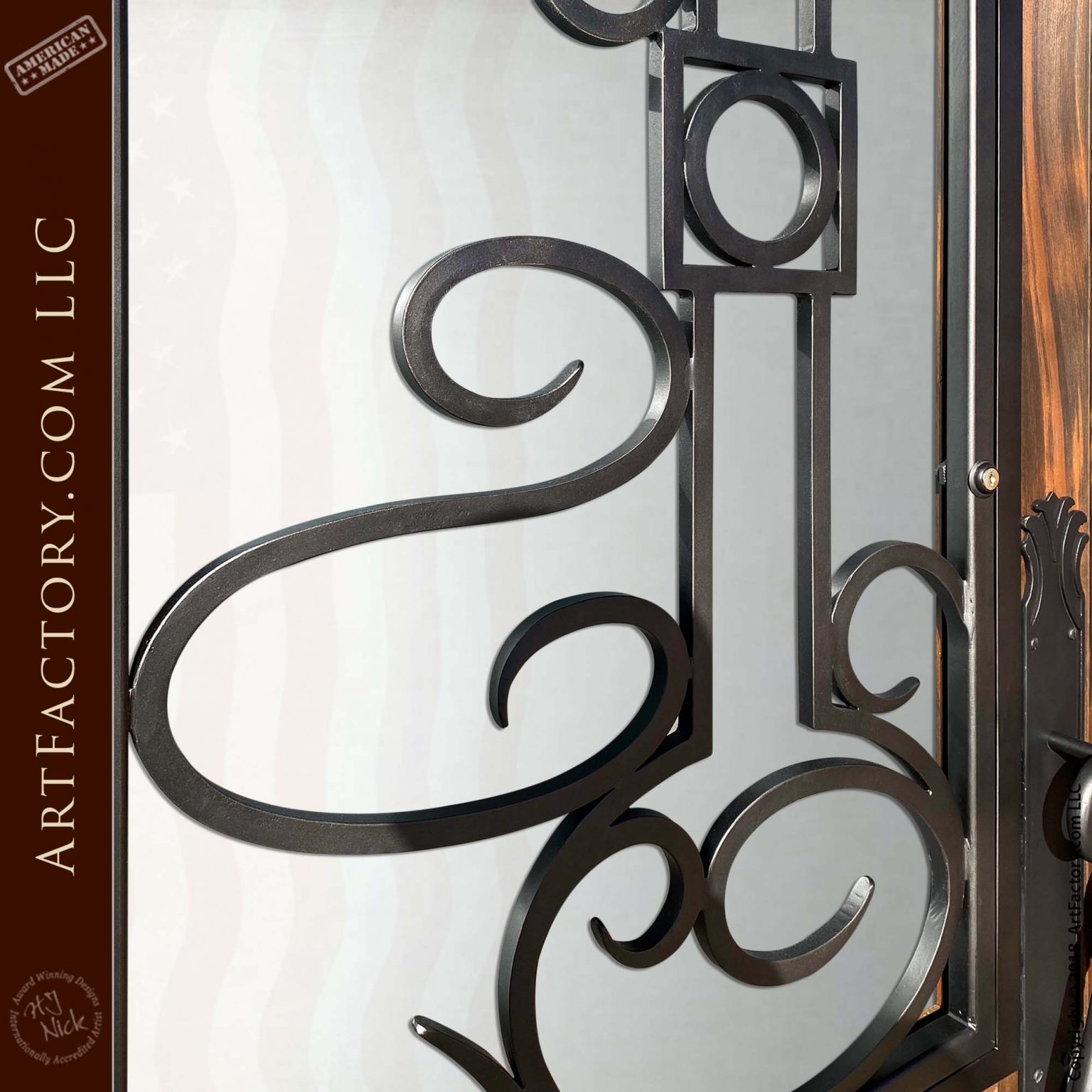 Arched French Ironwork Door: Solid Wood Fine Art Custom Entrance