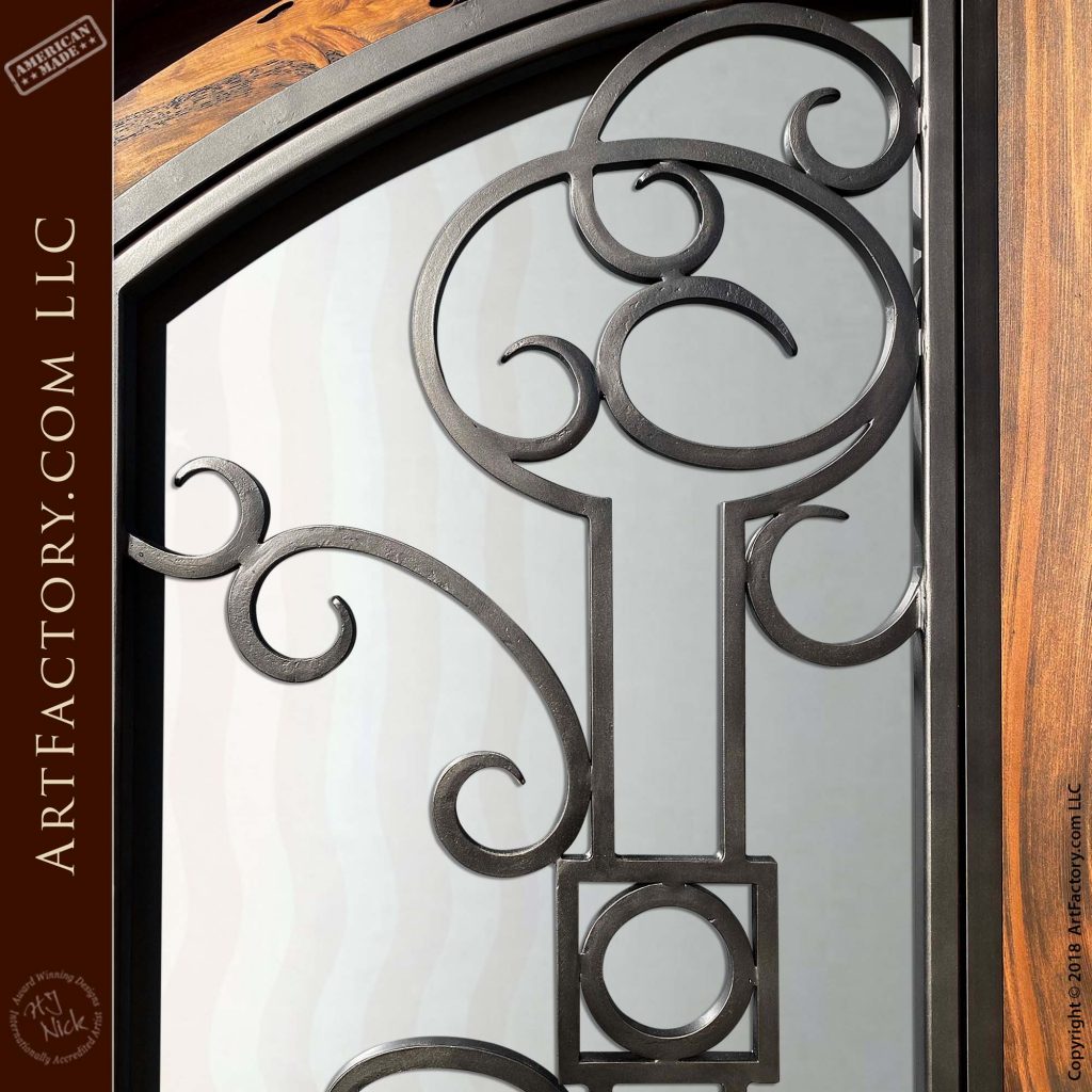 Arched French Ironwork Door: Solid Wood Fine Art Custom Entrance