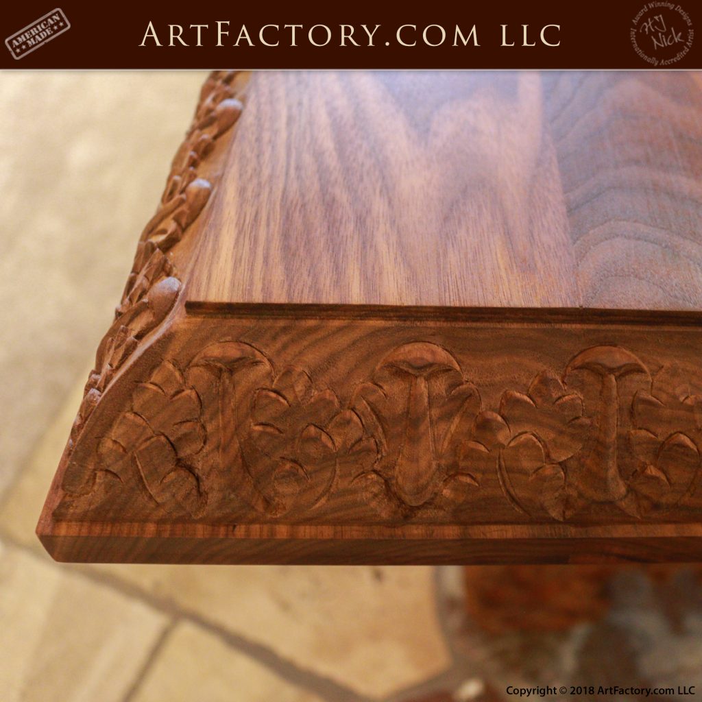 Fine Art Dining Table: Master Hand Carved Solid Matched Grain Walnut