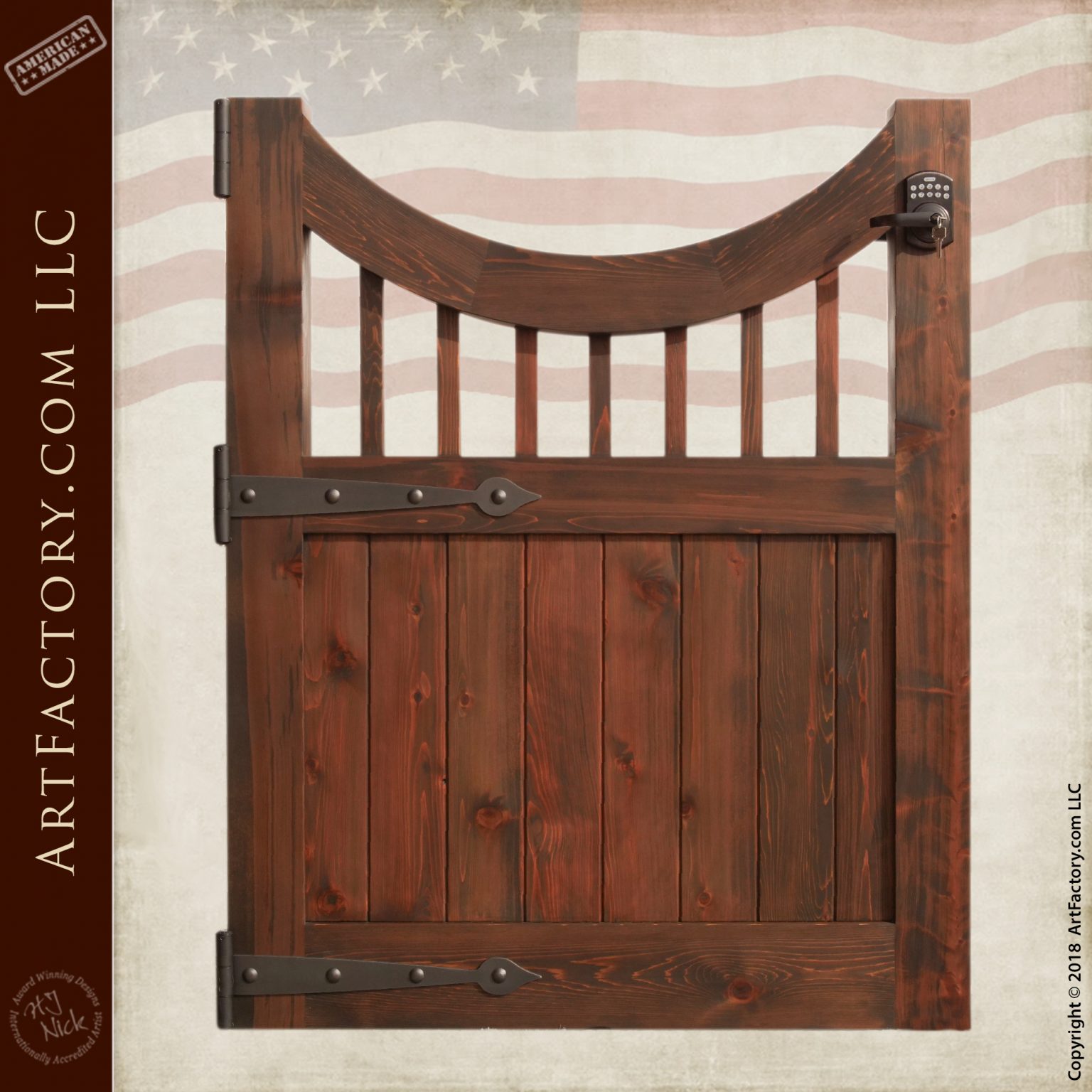 Solid Wood Gates: With Hand Forged Wrought Iron Hardware