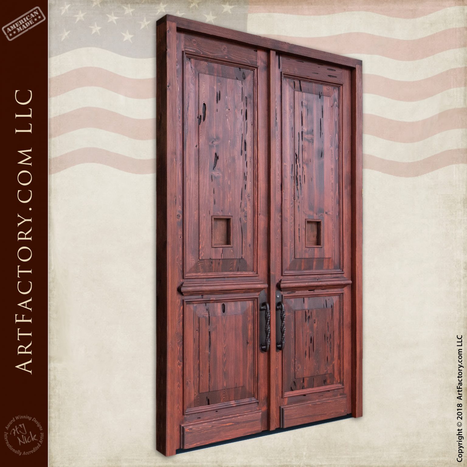 Solid Mahogany Double Doors: Custom Raised Panel Wooden Entrance
