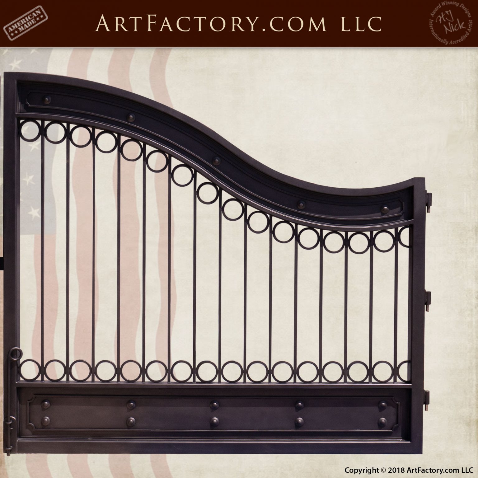 Bell Arched Estate Gate: Custom Blacksmith Hand Forged Wrought Iron