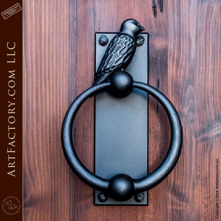 Custom Bird Door Knocker: Fine Art Wrought Iron Craftsman Hardware