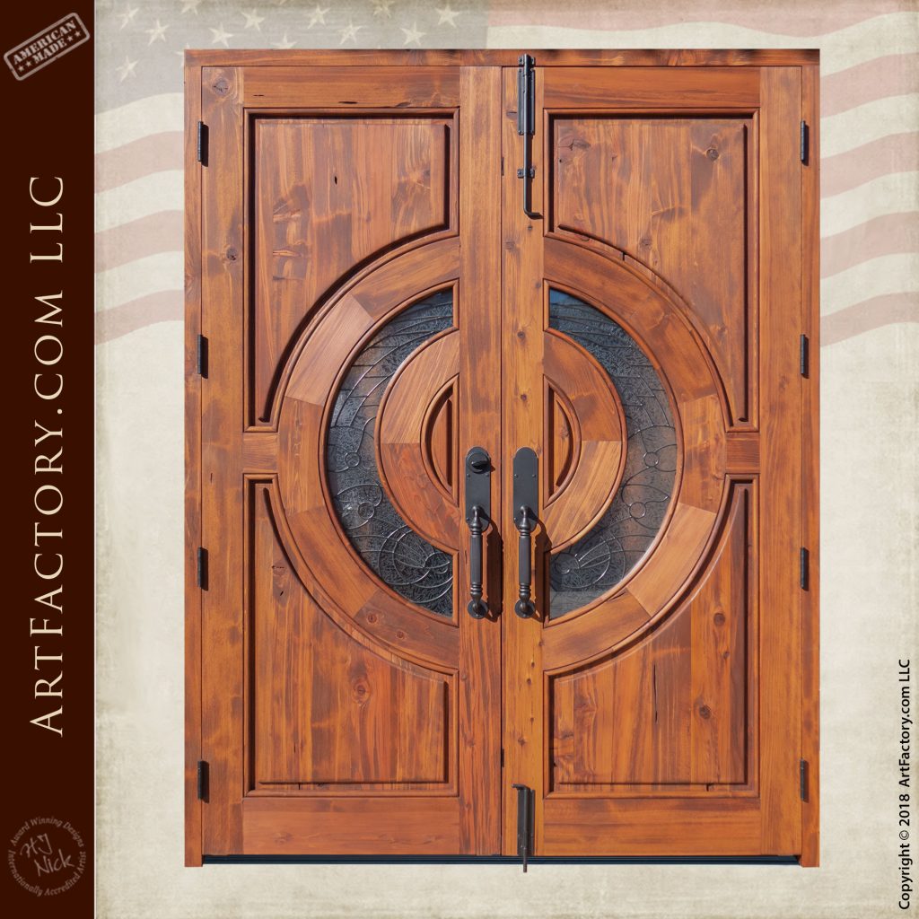 Custom Craftsman Grand Entrance: Solid Wood, Fine Art Crescent Glass