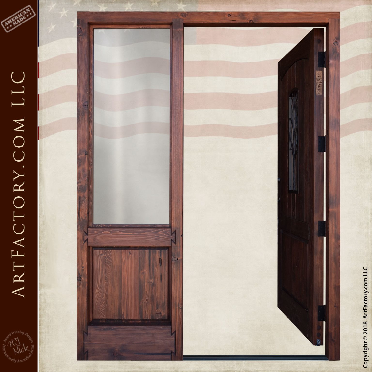 Iron Tree Wooden Door: Custom Solid Wood Entrance With Sidelight