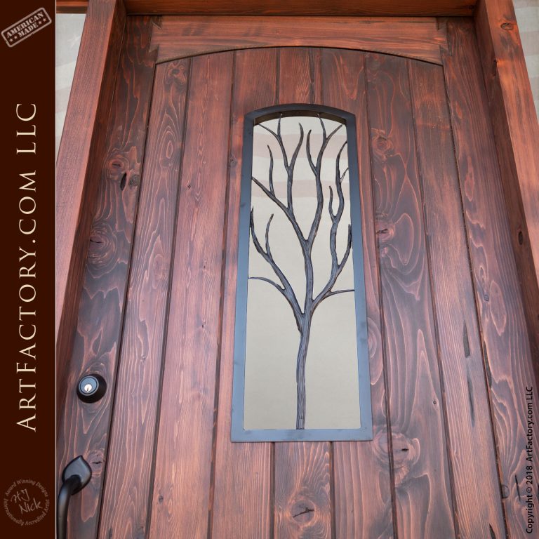 Iron Tree Wooden Door: Custom Solid Wood Entrance With Sidelight