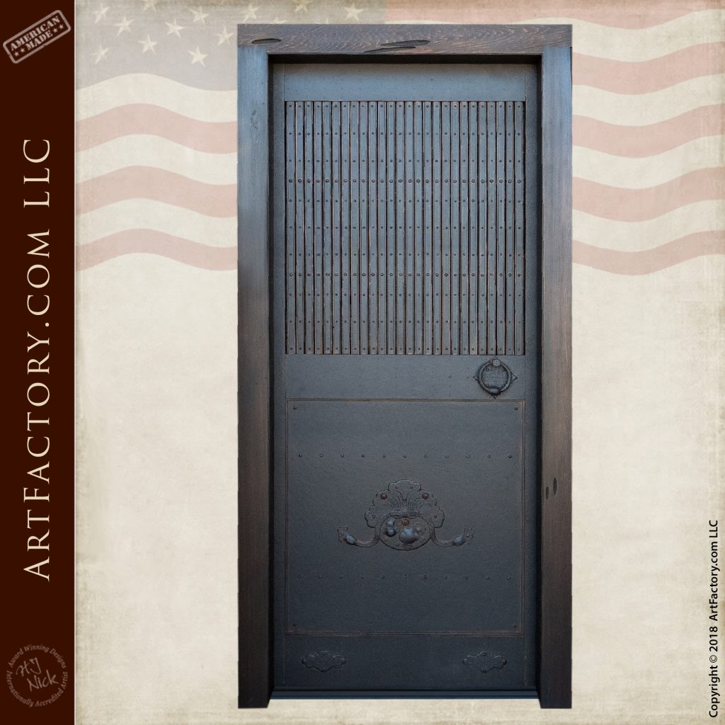 Custom Wooden Fortress Door: With Genuine Wrought Iron Plated Panel