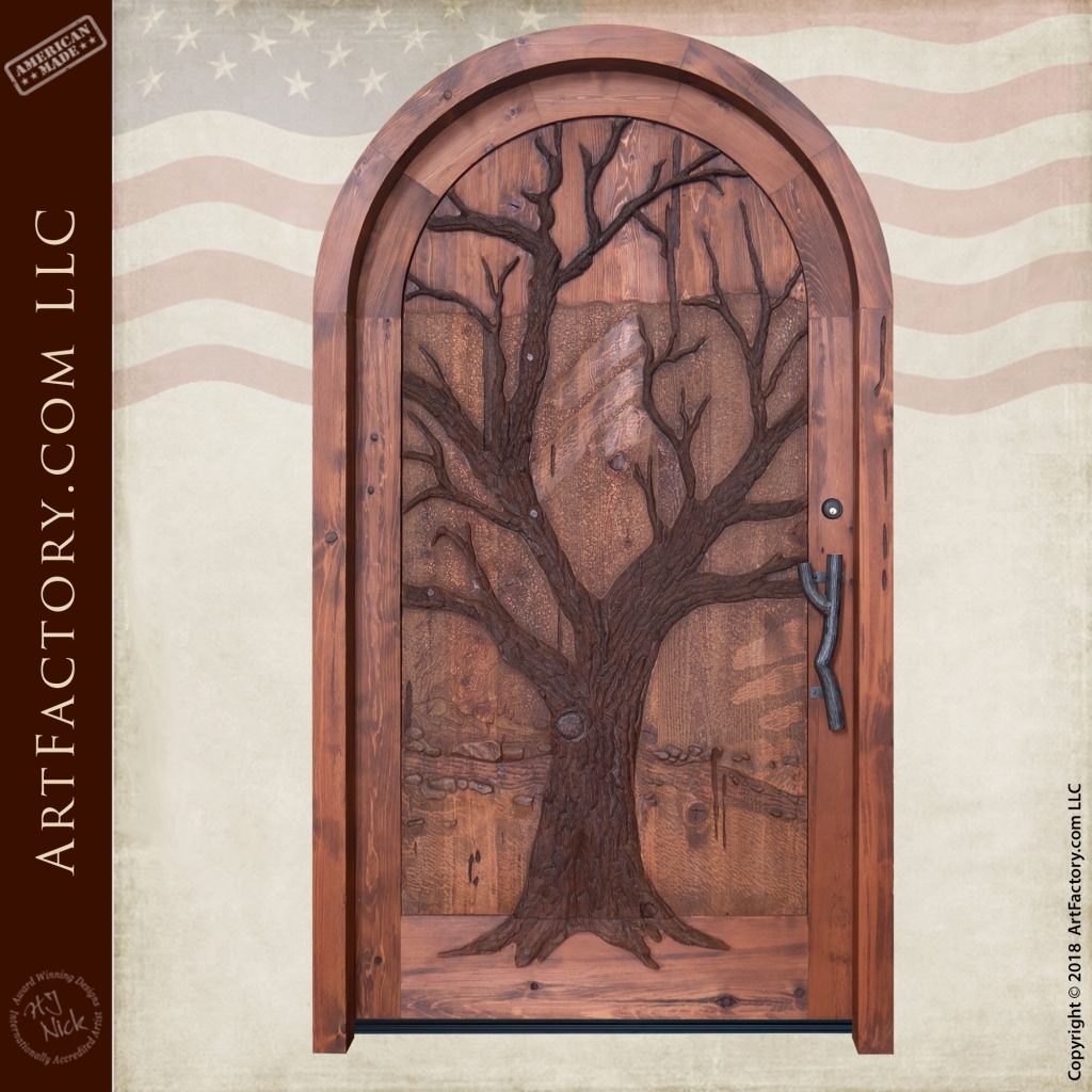 Arched Oak Tree Door: World Class Fine Art Master Hand Wood Carving
