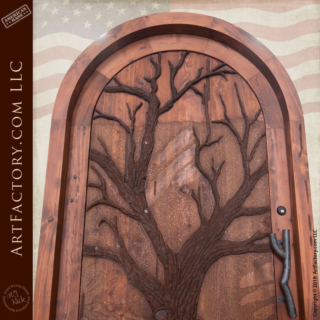 Arched Oak Tree Door: World Class Fine Art Master Hand Wood Carving
