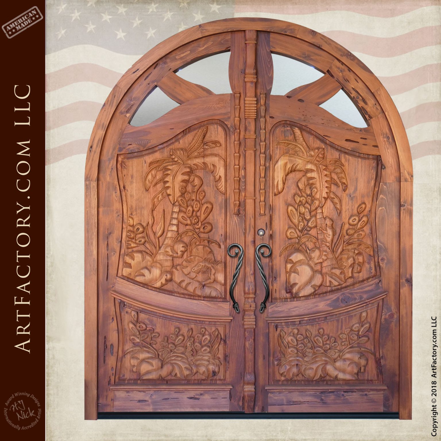 English Crest Custom Door: World Class Fine Art Master Wood Carvings
