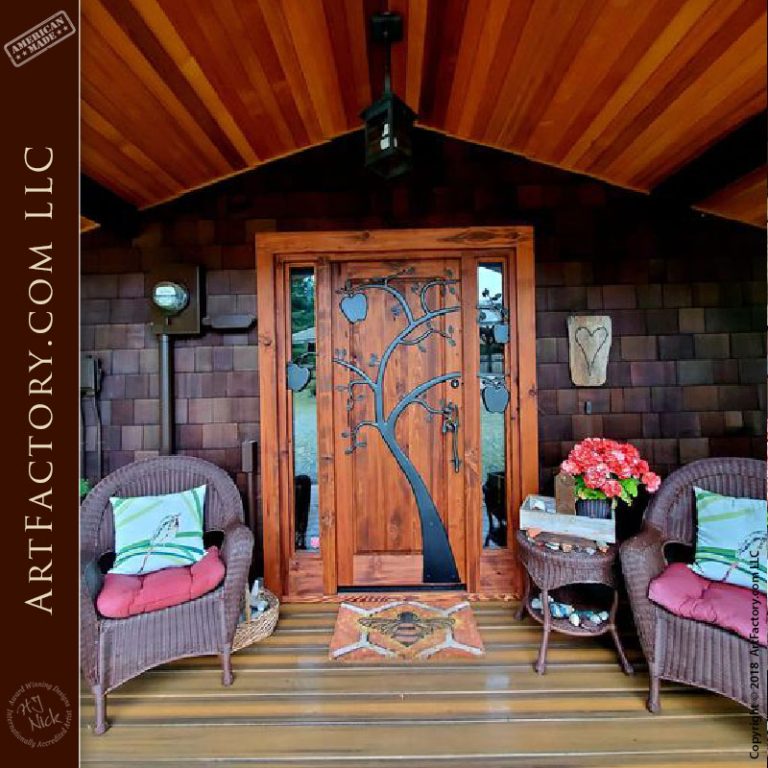 Iron Tree Wooden Door: Custom Solid Wood Entrance With Sidelight