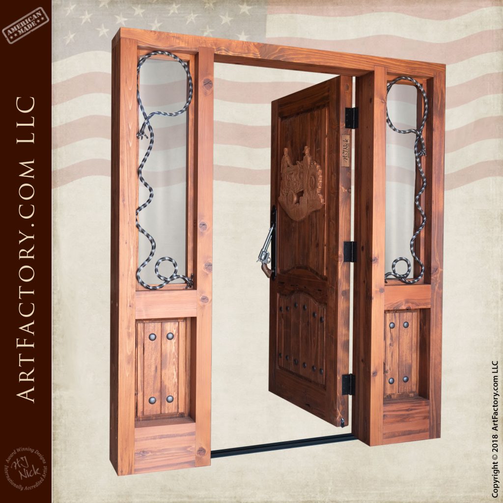 Tractor Brothers Front Door: Custom Western Carved Entrance