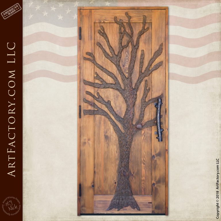 Custom Oak Tree Carved Door: Master Handcrafted Solid Wood