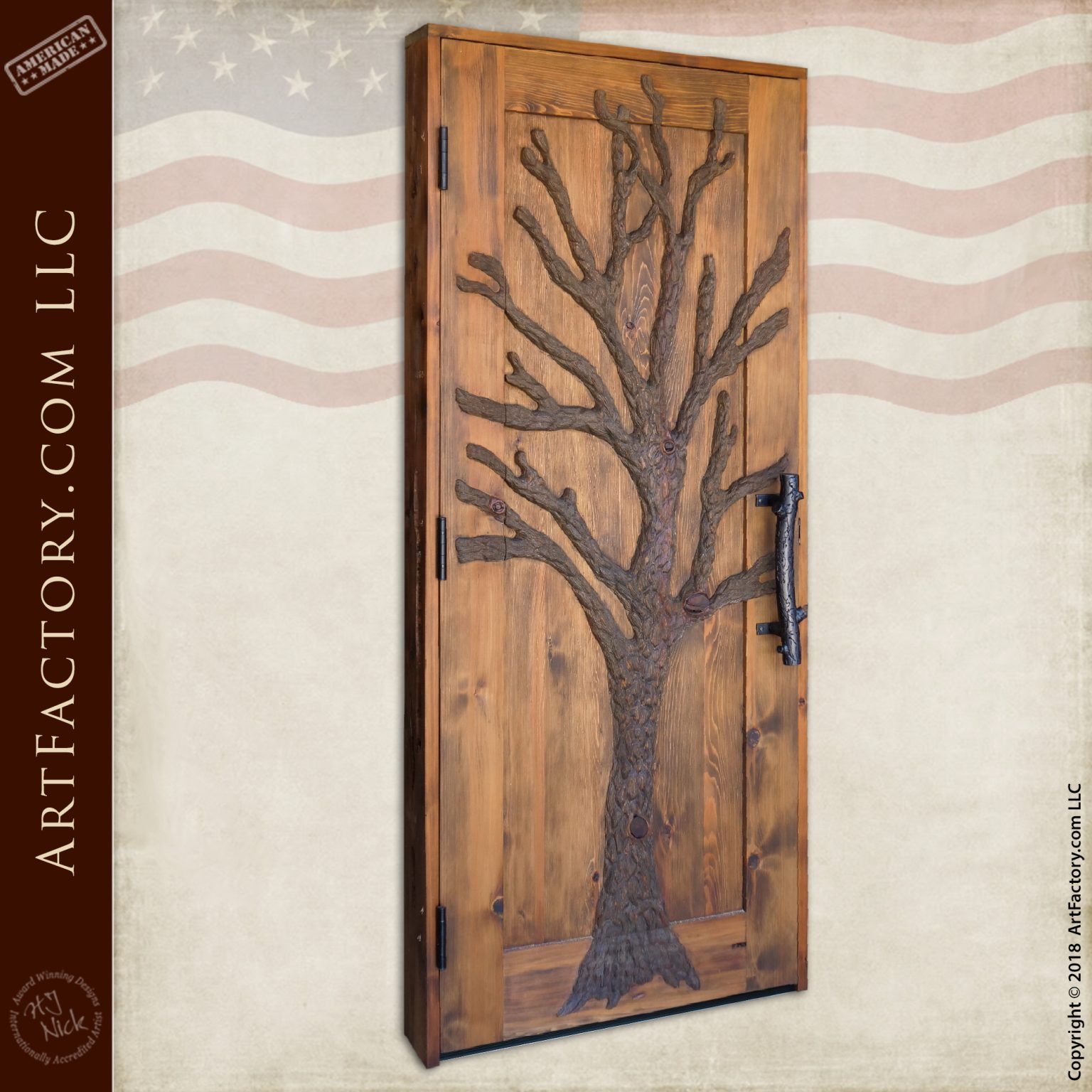 Custom Oak Tree Carved Door: Master Handcrafted Solid Wood