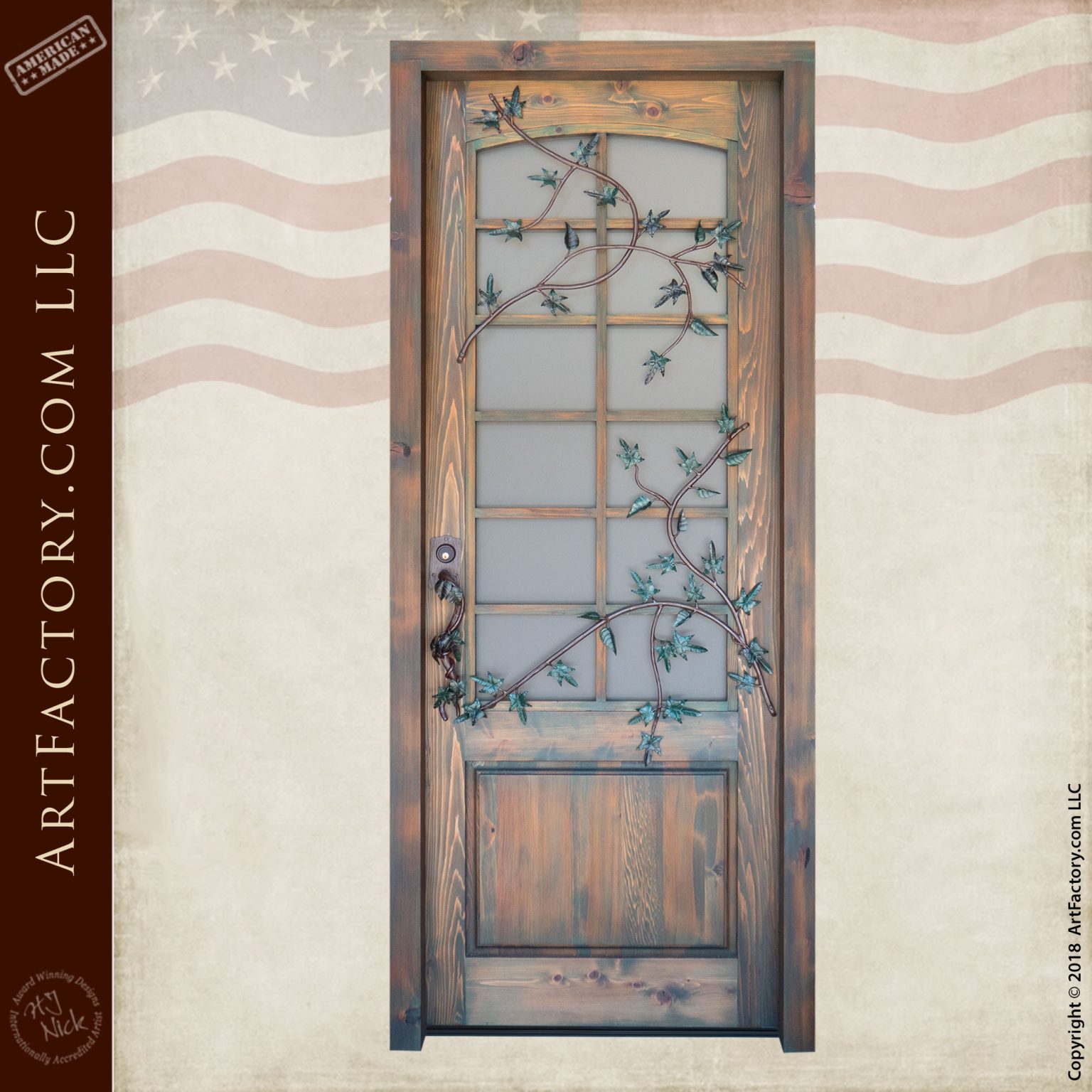 Custom Farmhouse Door: Blacksmith Forged Iron Handles & Hardware