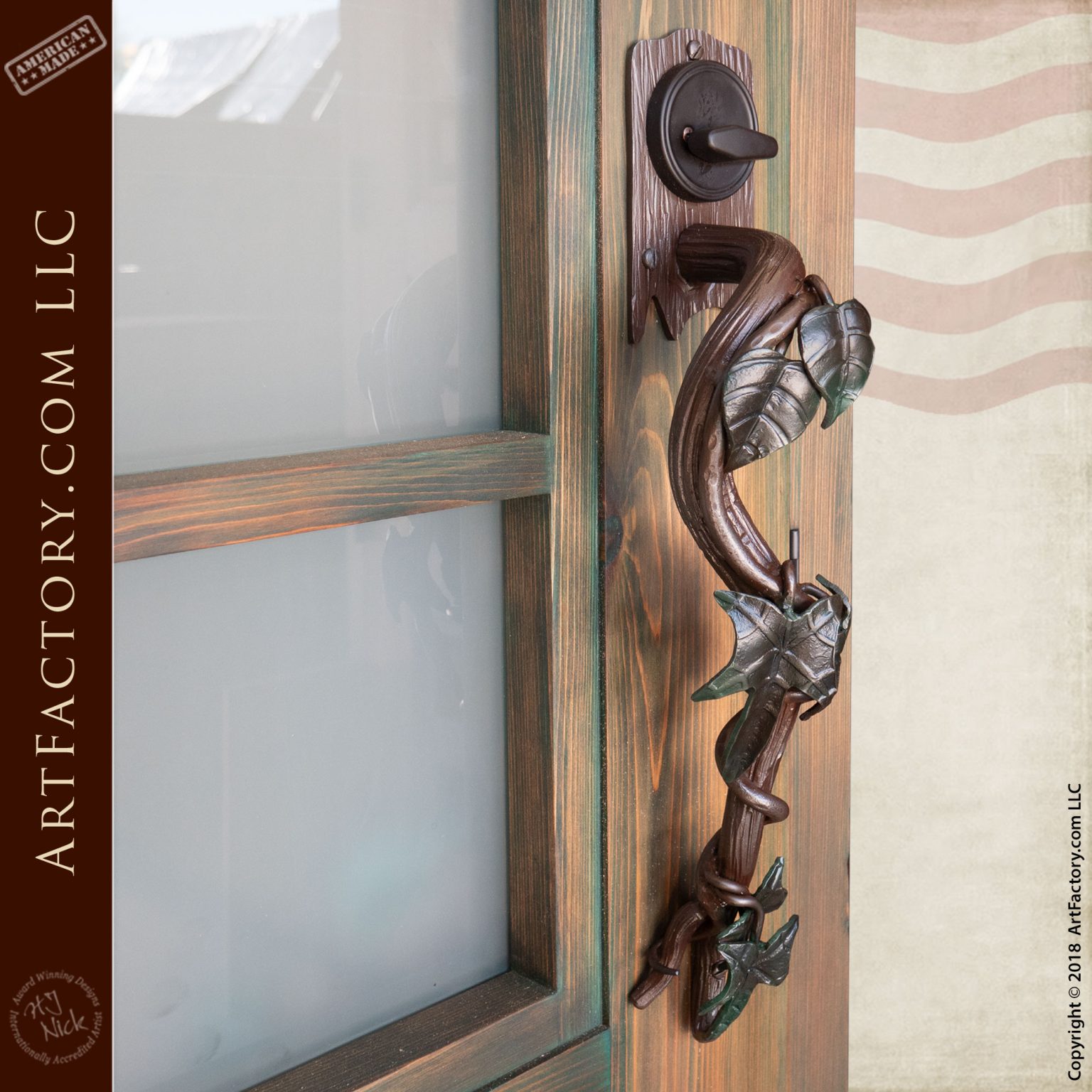 Custom French Vine Door: With Hand Forged Iron Accent Overlays