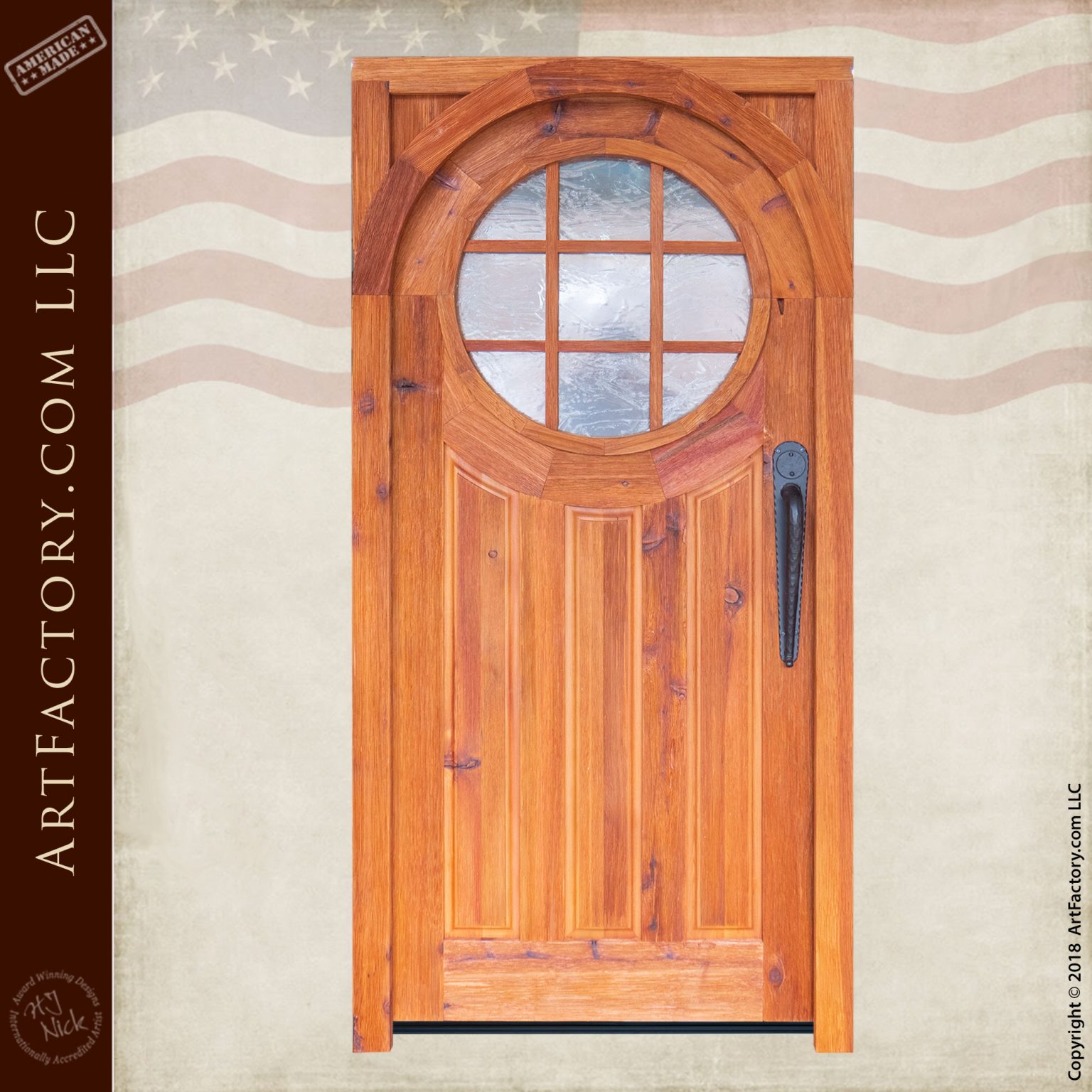 Vertical Plank Front Door: Solid Wood With Custom Round Window