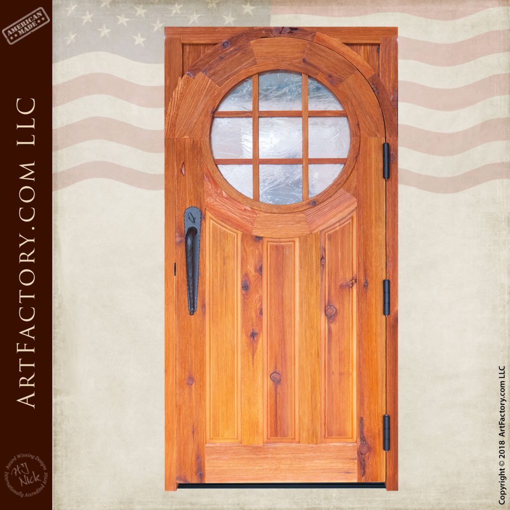 Vertical Plank Front Door: Solid Wood With Custom Round Window