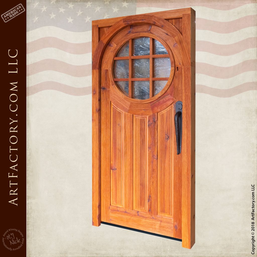 Vertical Plank Front Door: Solid Wood With Custom Round Window