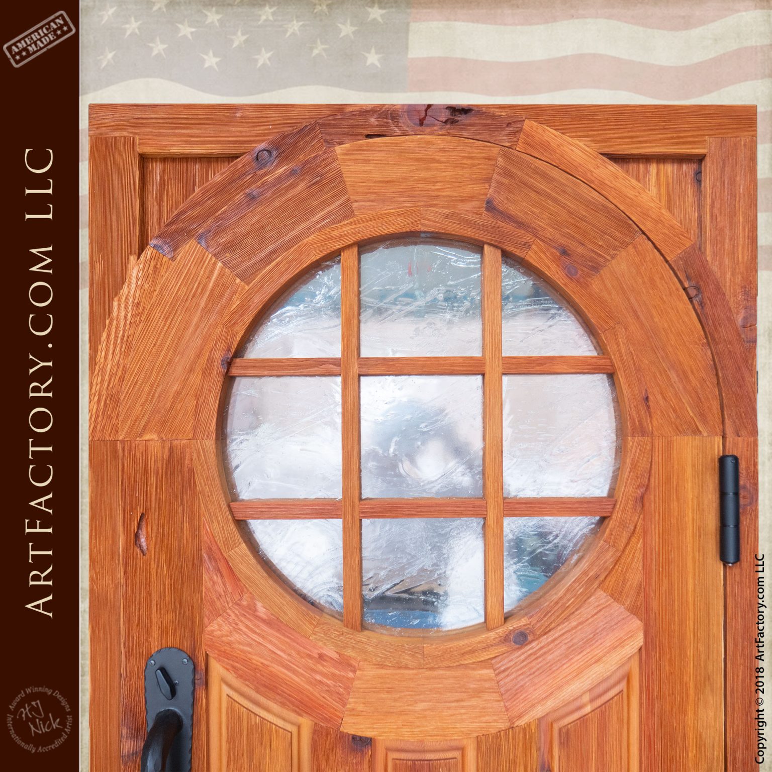 Vertical Plank Front Door: Solid Wood With Custom Round Window