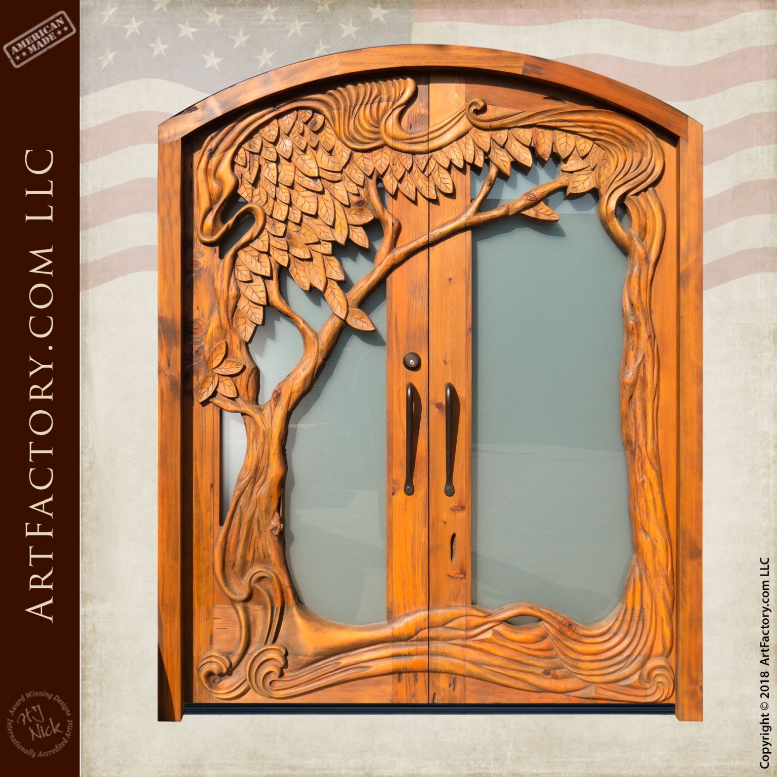 Custom Arboreal Front Door: Blacksmith Hand Forged Iron Tree Overlay