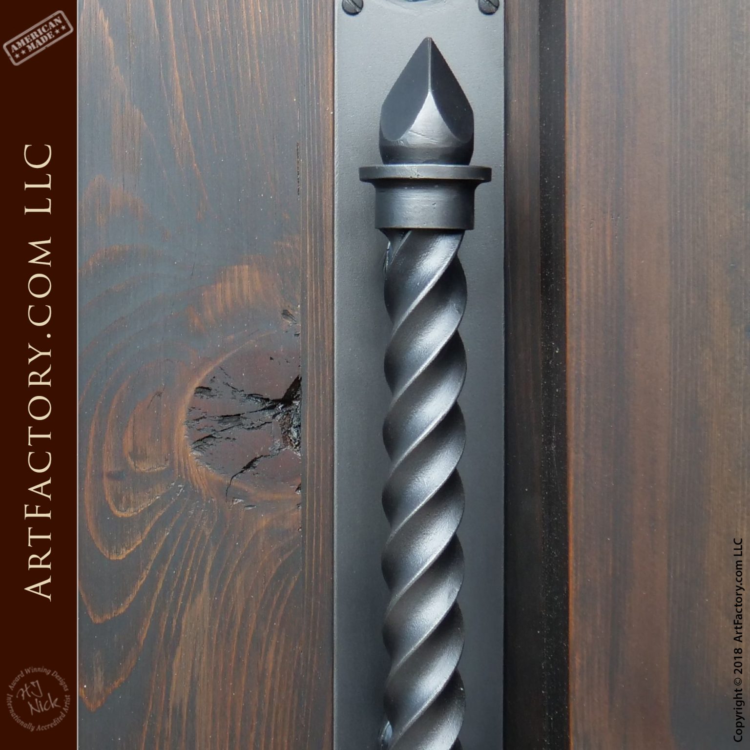 Twisted Spear Door Pull: Blacksmith Hand Forged Iron Handle