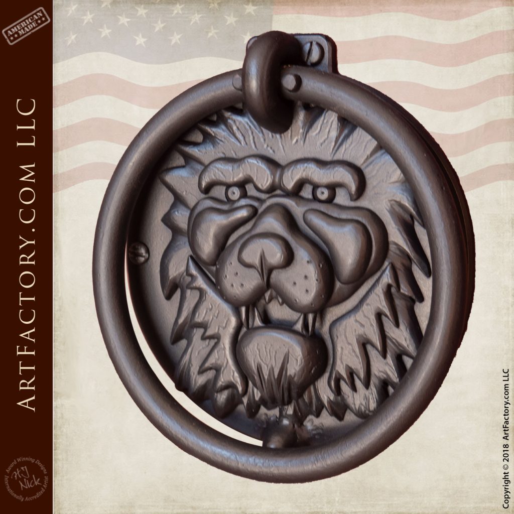 Lion Head Door Knocker: Custom Blacksmith Hand Hammered