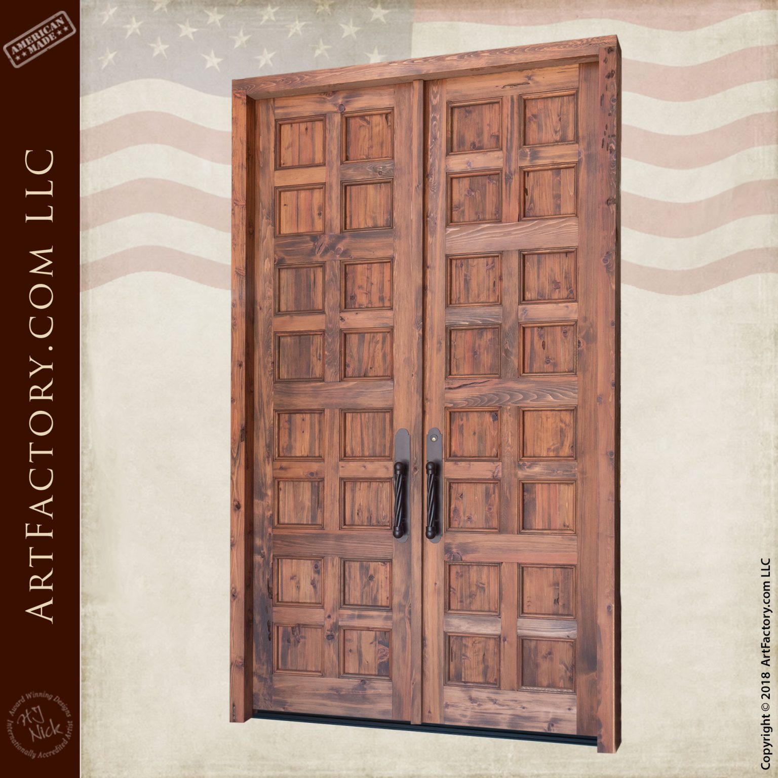 Double 16 Panel Doors: Handmade Solid Wood Custom Entrance